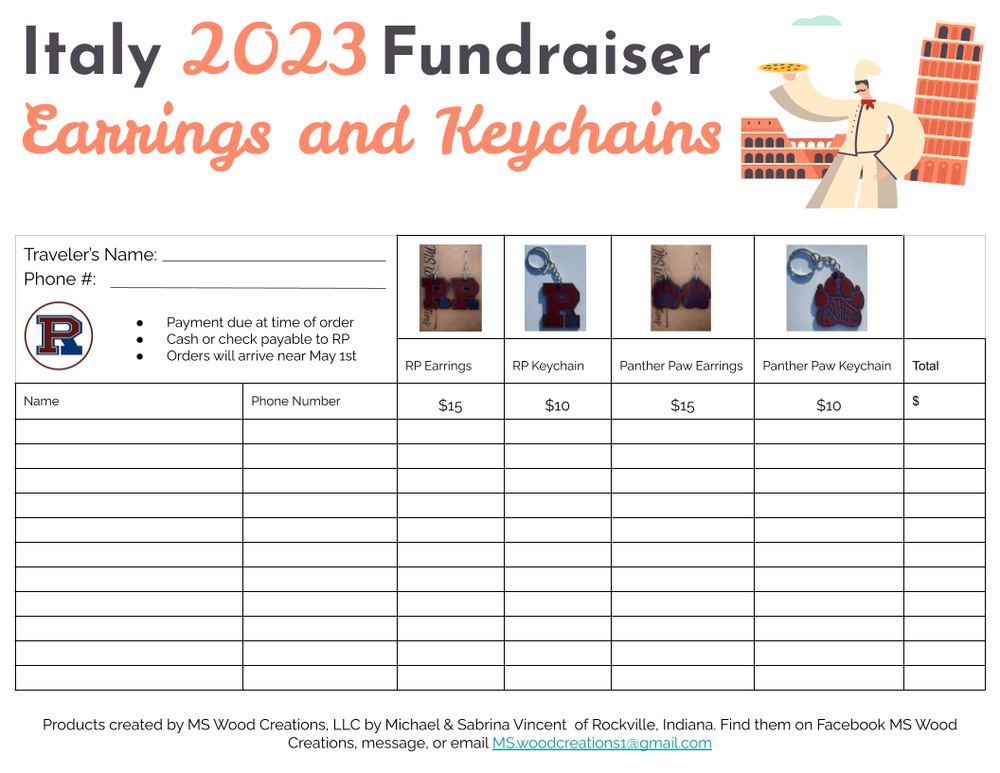 RP Italy Trip - Earrings and Keychain Fundraiser | Riverton Parke Jr ...